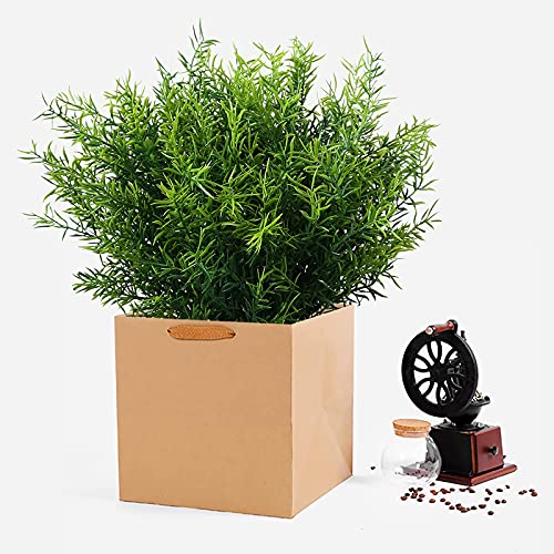 Artificial Plants Flowers Grass Shrubs 8 Pack No Fade Faux Plastic Flowers Outdoor for Vases Farmhouse Garden Porch Patio Office Indoor Wedding Decoration Greenery Fake Plants uv Resistant (4#Green)