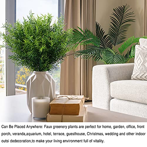 Artificial Plants Flowers Grass Shrubs 8 Pack No Fade Faux Plastic Flowers Outdoor for Vases Farmhouse Garden Porch Patio Office Indoor Wedding Decoration Greenery Fake Plants uv Resistant (4#Green)