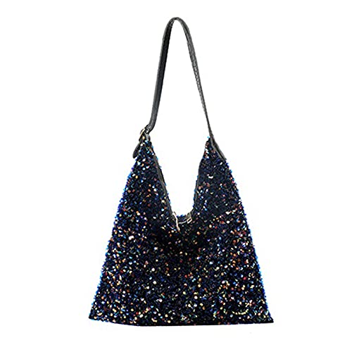 Women Glitter Sequin Shoulder Tote Bag Girls Large Capacity Shiny Shopping Bag Pouch