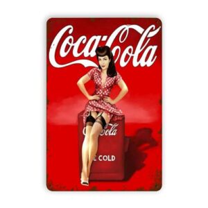 coca cola pinup girl metal tin signs, vintage wall decor retro art tin sign funny home farm decorations, chic gifts for bar pub cafe living room garage metal plaque poster 12×8 inch