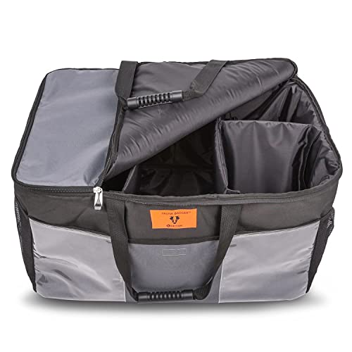 KevianClean Heavy Duty Car Trunk Bag and Trunk Organizer Bag With Full Zip Lid Top, Anti Slide Feet, Removable Dividers. Store and Transport Groceries, Tools, Auto Supplies, Household Goods