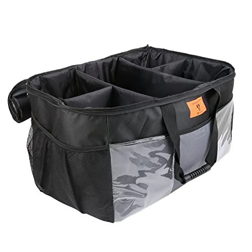 KevianClean Heavy Duty Car Trunk Bag and Trunk Organizer Bag With Full Zip Lid Top, Anti Slide Feet, Removable Dividers. Store and Transport Groceries, Tools, Auto Supplies, Household Goods