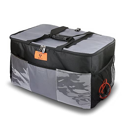 KevianClean Heavy Duty Car Trunk Bag and Trunk Organizer Bag With Full Zip Lid Top, Anti Slide Feet, Removable Dividers. Store and Transport Groceries, Tools, Auto Supplies, Household Goods