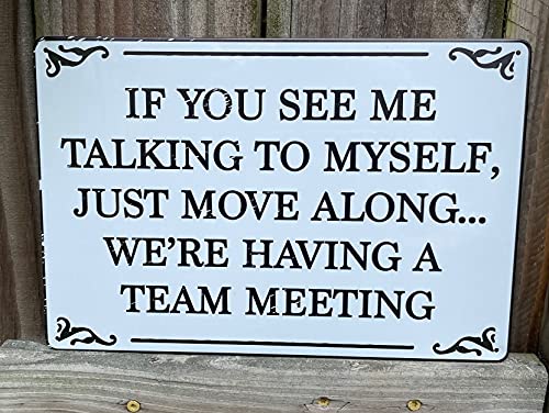 If You See Me Talking To Myself We're Having A Team Meeting 12" x 8" Funny Tin Sign Home Office Bar Cubicle Decor