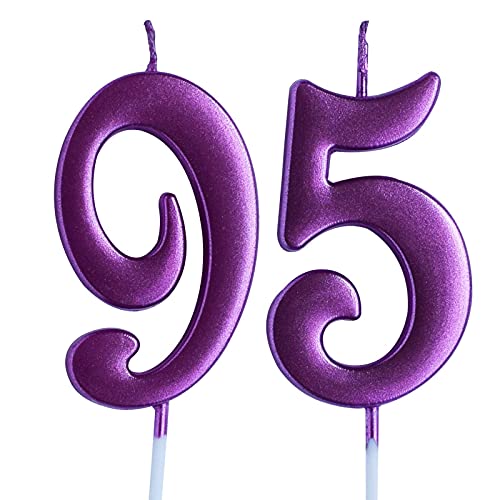 Pink 95th Birthday Candle, Number 95 Years Old Candles Cake Topper, Woman Party Decorations, Supplies