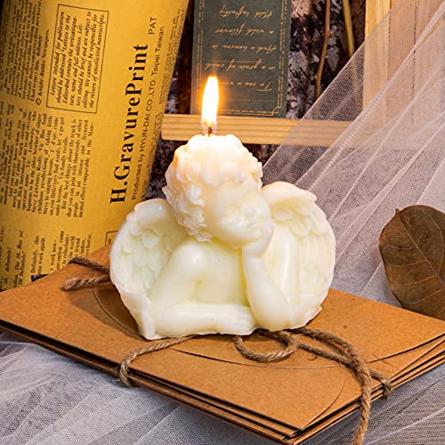 Nuanchu 2 Pieces Angel Candle Soy Scented Candle Wax Vegan Candle Cute Decorative Candle White Angel Candle Cake Candle Handmade Aesthetic Candle for Home Decor Bedroom Bathroom Wedding