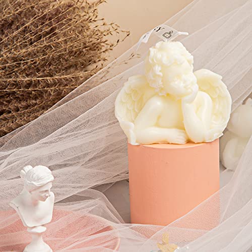 Nuanchu 2 Pieces Angel Candle Soy Scented Candle Wax Vegan Candle Cute Decorative Candle White Angel Candle Cake Candle Handmade Aesthetic Candle for Home Decor Bedroom Bathroom Wedding