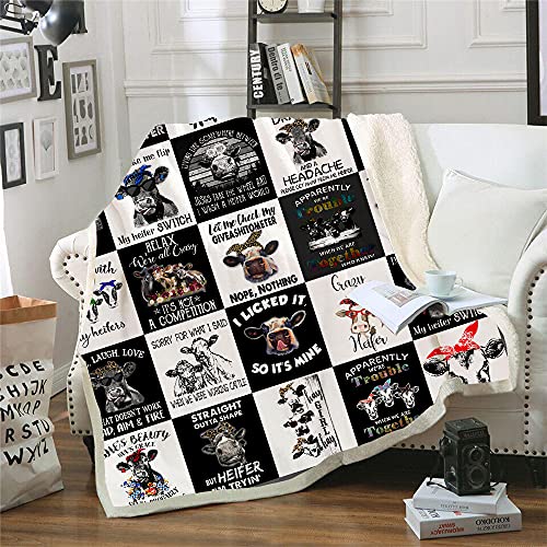 Belperan Cow Blanket Cartoon Cow Print Blanket Sherpa Fleece Blanket Funny Farmhouse Animal Art Printfor Teenage Girls Adults Warm Plush Throw for Bed Sofa Couch Cows Stitching Blanket