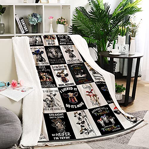 Belperan Cow Blanket Cartoon Cow Print Blanket Sherpa Fleece Blanket Funny Farmhouse Animal Art Printfor Teenage Girls Adults Warm Plush Throw for Bed Sofa Couch Cows Stitching Blanket