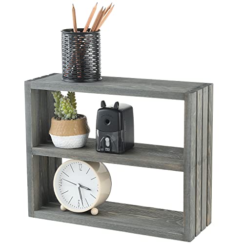 MyGift 2-Tier Small Wall Shelf, Vintage Gray Wood Hanging Display Floating Shelves