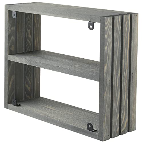 MyGift 2-Tier Small Wall Shelf, Vintage Gray Wood Hanging Display Floating Shelves