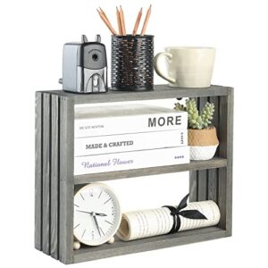 MyGift 2-Tier Small Wall Shelf, Vintage Gray Wood Hanging Display Floating Shelves