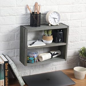 MyGift 2-Tier Small Wall Shelf, Vintage Gray Wood Hanging Display Floating Shelves