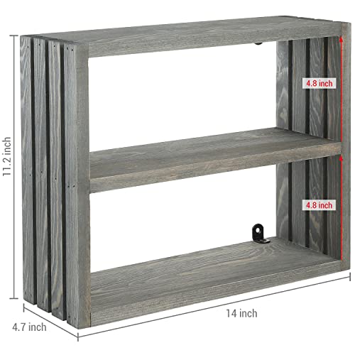 MyGift 2-Tier Small Wall Shelf, Vintage Gray Wood Hanging Display Floating Shelves