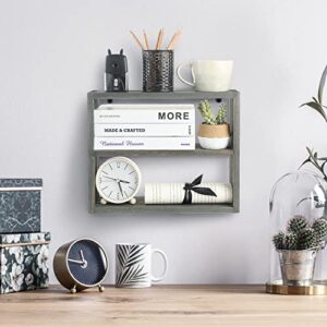 MyGift 2-Tier Small Wall Shelf, Vintage Gray Wood Hanging Display Floating Shelves