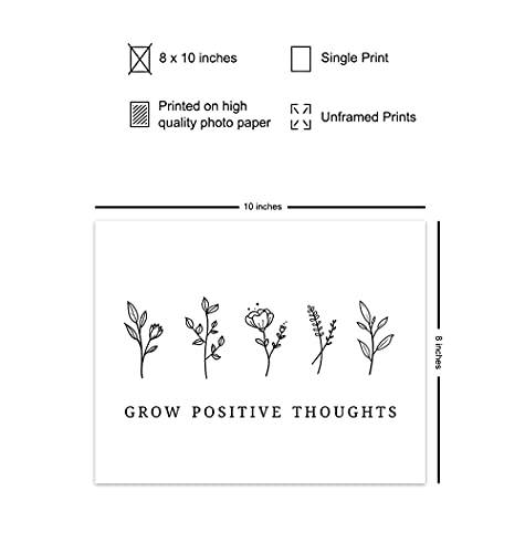 Grow Positive Thoughts Poster 8x10 - Inspirational Wall Art & Decor - Encouragement Gifts for Women - Inspiring Quotes Wall Decor - Uplifting Encouraging Sayings - Boho Home Office Decorations