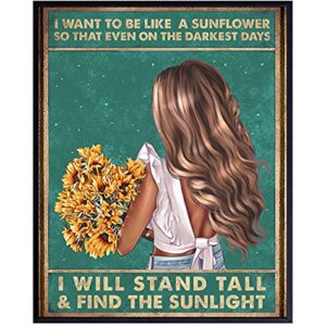 Boho Hippy Wall Art & Decor - Be Like A Sunflower - Inspirational Poster Print - Motivational Positive Quotes - Uplifting Encouragement Gifts for Women, Teen Girls Bedroom - Cute Bohemian Home Decor