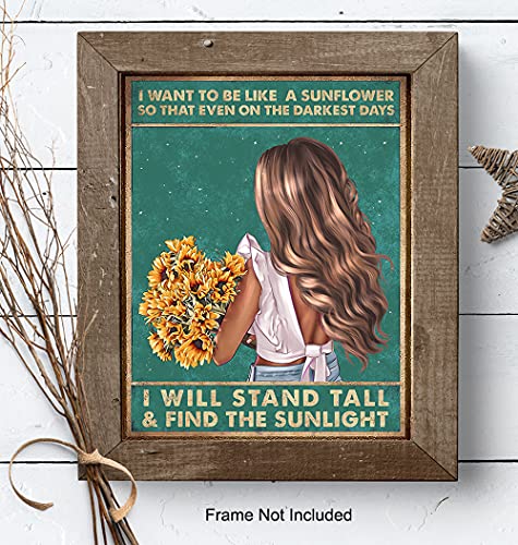 Boho Hippy Wall Art & Decor - Be Like A Sunflower - Inspirational Poster Print - Motivational Positive Quotes - Uplifting Encouragement Gifts for Women, Teen Girls Bedroom - Cute Bohemian Home Decor