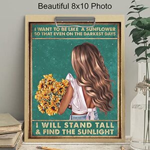 Boho Hippy Wall Art & Decor - Be Like A Sunflower - Inspirational Poster Print - Motivational Positive Quotes - Uplifting Encouragement Gifts for Women, Teen Girls Bedroom - Cute Bohemian Home Decor