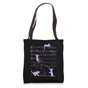 cute cats music notes purple musician art tote bag