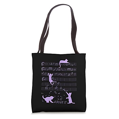 Cute Cats Music Notes Purple Musician Art Tote Bag