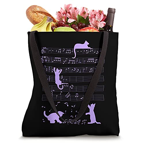 Cute Cats Music Notes Purple Musician Art Tote Bag