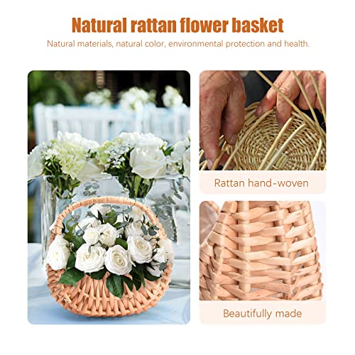 YLSZHY 2 Pack Wicker Flower Basket, Willow Rattan Flower Girl Basket with Handles and Plastic Liners, Woven Storage Basket Wedding Candy Gift Basket