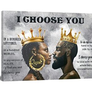 African American Wall Art Black King And Queen Couple Wall Art Black Couple I Choose You Poster African American Lovers Couple Canvas Prints Painting Home Decor For Bedroom Living Room 16X24 inch