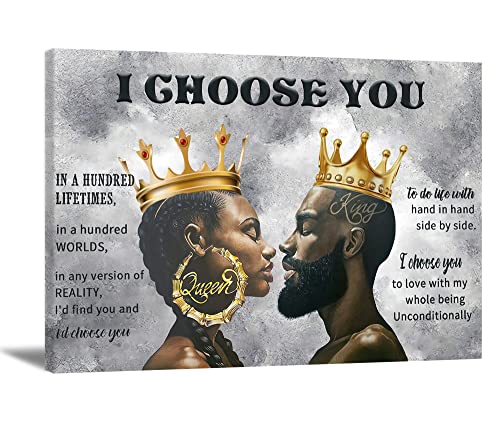 African American Wall Art Black King And Queen Couple Wall Art Black Couple I Choose You Poster African American Lovers Couple Canvas Prints Painting Home Decor For Bedroom Living Room 16X24 inch