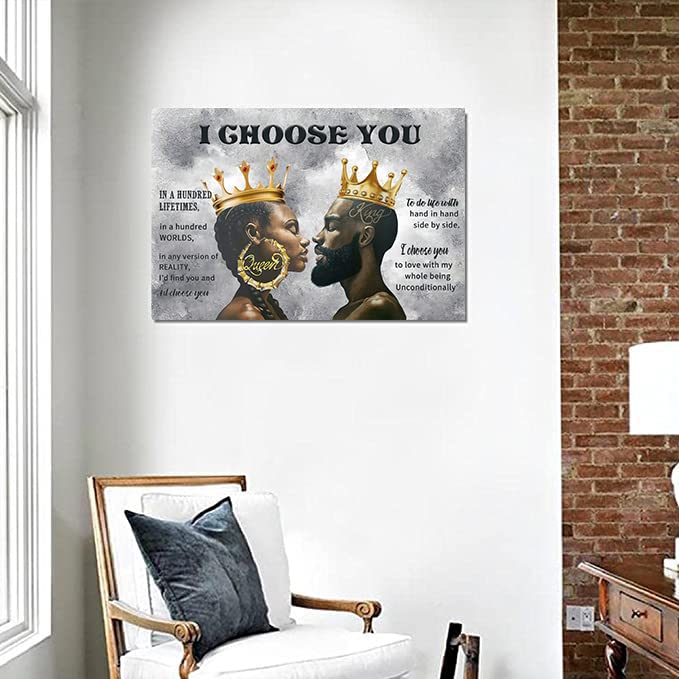 African American Wall Art Black King And Queen Couple Wall Art Black Couple I Choose You Poster African American Lovers Couple Canvas Prints Painting Home Decor For Bedroom Living Room 16X24 inch