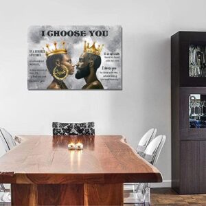 African American Wall Art Black King And Queen Couple Wall Art Black Couple I Choose You Poster African American Lovers Couple Canvas Prints Painting Home Decor For Bedroom Living Room 16X24 inch