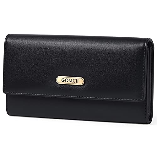 GOIACII Women's Wallet RFID Blocking Trifold Long Clutch Purse Ladies Wallets Vegan Leather Card Holder with Zipper Coin Pocket