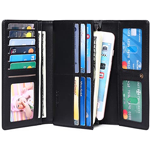 GOIACII Women's Wallet RFID Blocking Trifold Long Clutch Purse Ladies Wallets Vegan Leather Card Holder with Zipper Coin Pocket