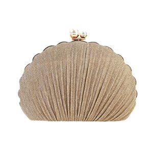 felice ann women mini seashell evening bag clutch handbag chain strap cross-body shoulder bag,pleated golden