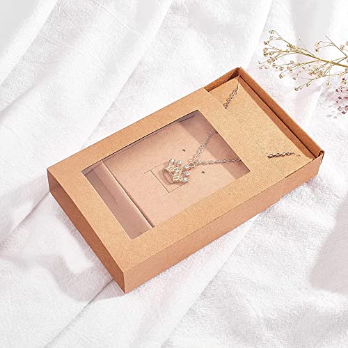 FINGERINSPIRE 16sets 4.5x3.4x1 Inch Jewelry Display Kraft Paper Drawer Box with Clear Window, Jewelry Necklace Boxes Ring Earring Jewelry Gift Boxes in Bulk for Earing Pendants Rings Storage Display