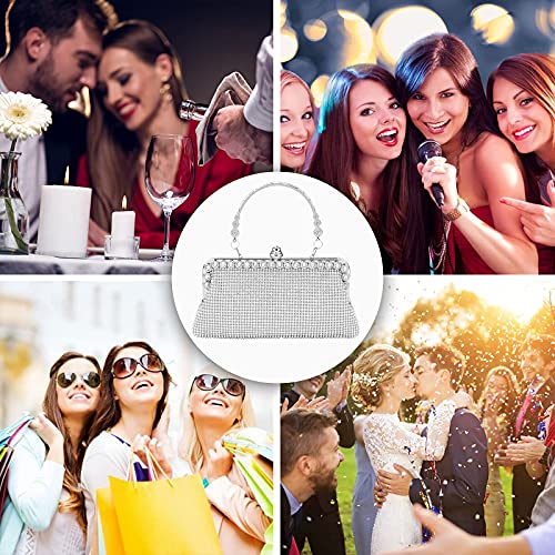 topfive Sparkly Silver Rhinestones Clutch Purse for Women Wedding Prom Party Handbag Evening Formal Bag