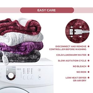 Codi Soft Oversize Heated Throw Blanket, Burgundy Faux Fur with Fuzzy Sherpa Back | 60 x 70 Oversized Electric Throws for Couch | 3 Heat Setting with Auto Shut Off, 6ft Power Cord | Washable