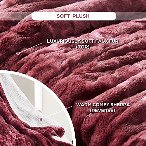 Codi Soft Oversize Heated Throw Blanket, Burgundy Faux Fur with Fuzzy Sherpa Back | 60 x 70 Oversized Electric Throws for Couch | 3 Heat Setting with Auto Shut Off, 6ft Power Cord | Washable