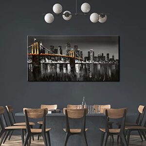 Black and White Brooklyn Bridge Wall Art New York Cityscape Skylines Canvas Painting Modern Picture Abstract City Artwork for Home Office Decoration