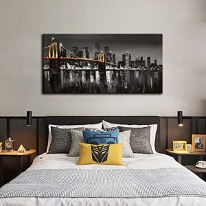 Black and White Brooklyn Bridge Wall Art New York Cityscape Skylines Canvas Painting Modern Picture Abstract City Artwork for Home Office Decoration