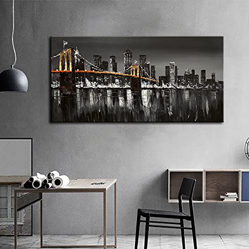 Black and White Brooklyn Bridge Wall Art New York Cityscape Skylines Canvas Painting Modern Picture Abstract City Artwork for Home Office Decoration