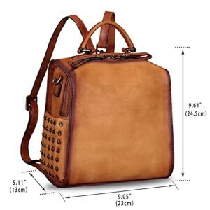 Genuine Leather Backpack for Women Convertible Satchel Vintage Rucksack Casual Back Bag Shoulder Bag Retro Cowhide Handbag Purse Daypack (Brown)