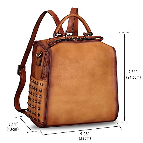 Genuine Leather Backpack for Women Convertible Satchel Vintage Rucksack Casual Back Bag Shoulder Bag Retro Cowhide Handbag Purse Daypack (Brown)