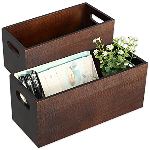 AIBLOM Wood Open Storage Boxes Mail Organizer Bins Letter Holder Box Small Wooden Crate Box Set of 2 Rustic Decorative Storage Box for Bathroom Kitchen Office Countertop Organizer