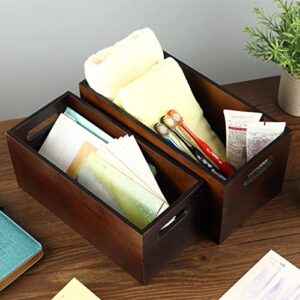 AIBLOM Wood Open Storage Boxes Mail Organizer Bins Letter Holder Box Small Wooden Crate Box Set of 2 Rustic Decorative Storage Box for Bathroom Kitchen Office Countertop Organizer