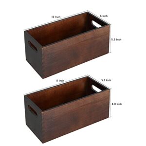 AIBLOM Wood Open Storage Boxes Mail Organizer Bins Letter Holder Box Small Wooden Crate Box Set of 2 Rustic Decorative Storage Box for Bathroom Kitchen Office Countertop Organizer