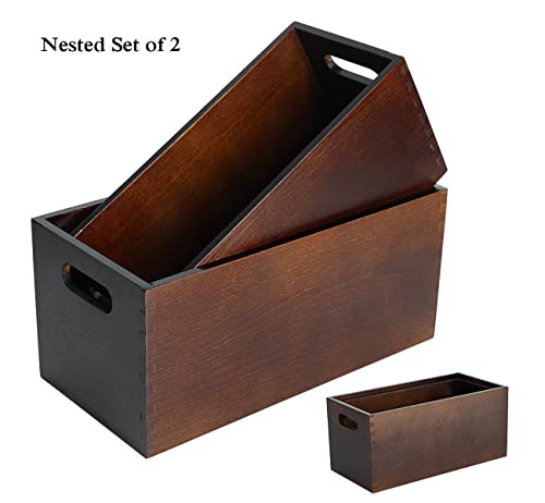 AIBLOM Wood Open Storage Boxes Mail Organizer Bins Letter Holder Box Small Wooden Crate Box Set of 2 Rustic Decorative Storage Box for Bathroom Kitchen Office Countertop Organizer