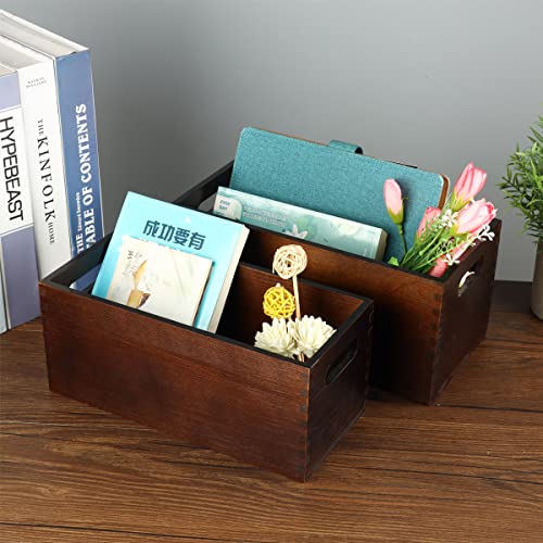 AIBLOM Wood Open Storage Boxes Mail Organizer Bins Letter Holder Box Small Wooden Crate Box Set of 2 Rustic Decorative Storage Box for Bathroom Kitchen Office Countertop Organizer