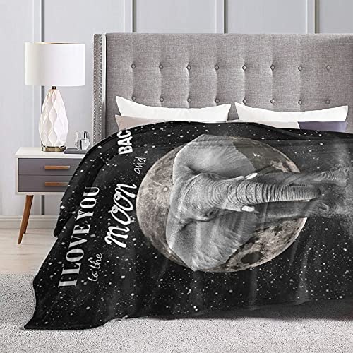 I Love You to The Moon and Back Elephant Throw Blanket Soft Flannel Summer Air Conditioner Blanket Warm Blanket for Bed Couch Living Room(50"x40")