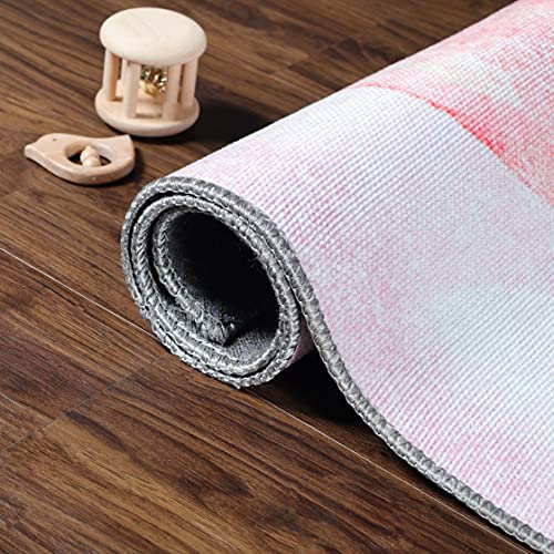 SUPERIOR Kids Indoor Area Rug, Elephant Design, Cute Rugs for Bedroom, Nursery, Playroom, Living Room, Entryway, Unique Accent, Soft Cotton Backed Rugs, Nursery Collection, 5'7" x 8'9", Soft Pink